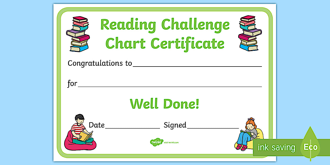 Reading Challenge Chart Certificates Book Themed - Twinkl