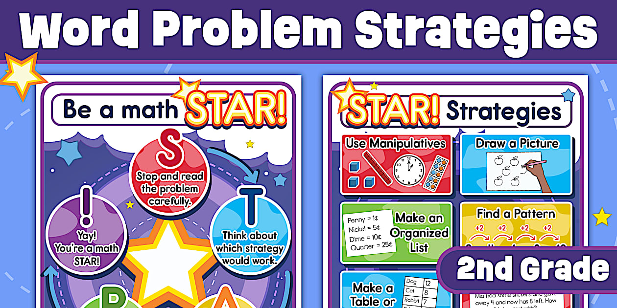 Second Grade Be a Math STAR! Word Problem Strategies Posters