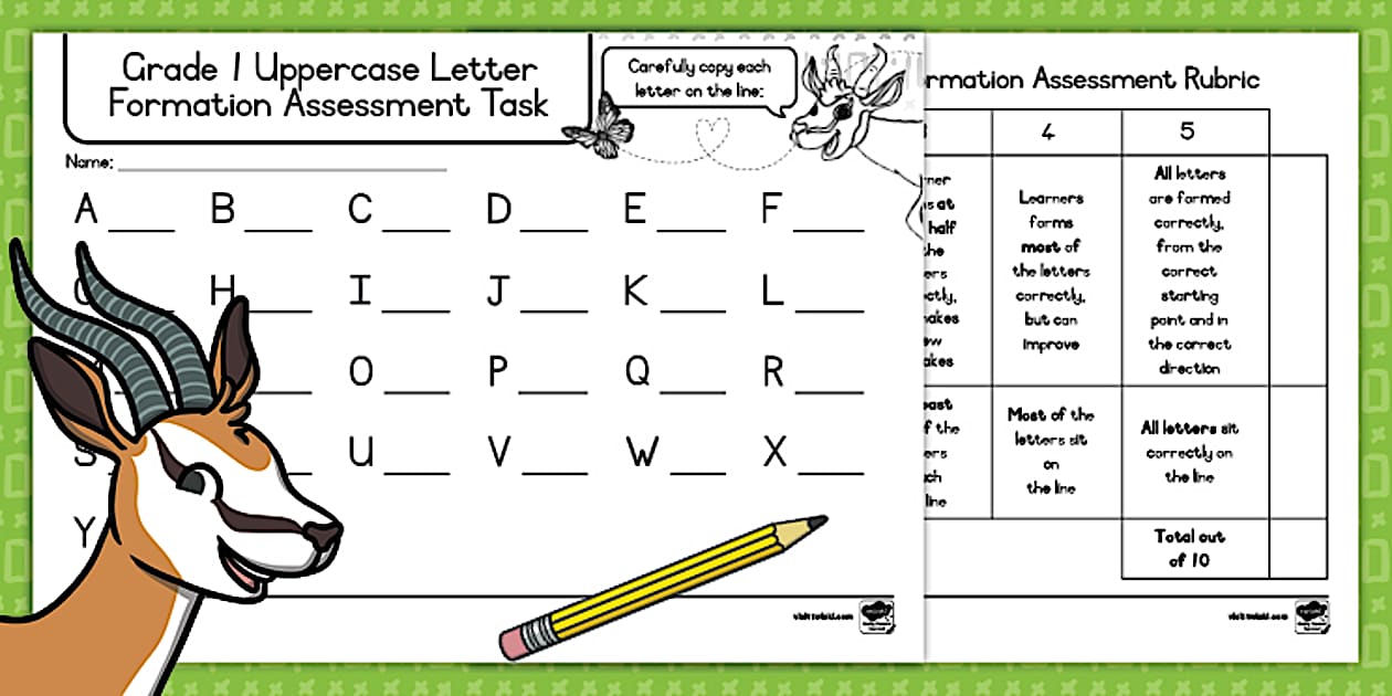 Grade 1 Uppercase Letter Formation Assessment Task and Rubric