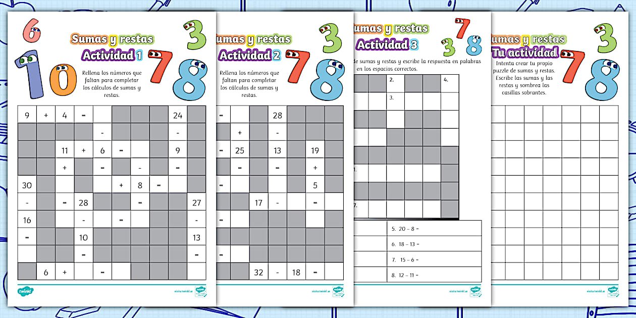 Hoja de actividad: sumas y restas (Teacher-Made) - Twinkl
