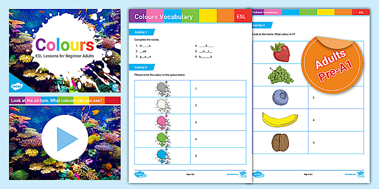 ESL Colours Vocabulary PPT Lesson [Adults, Pre-A] - Twinkl