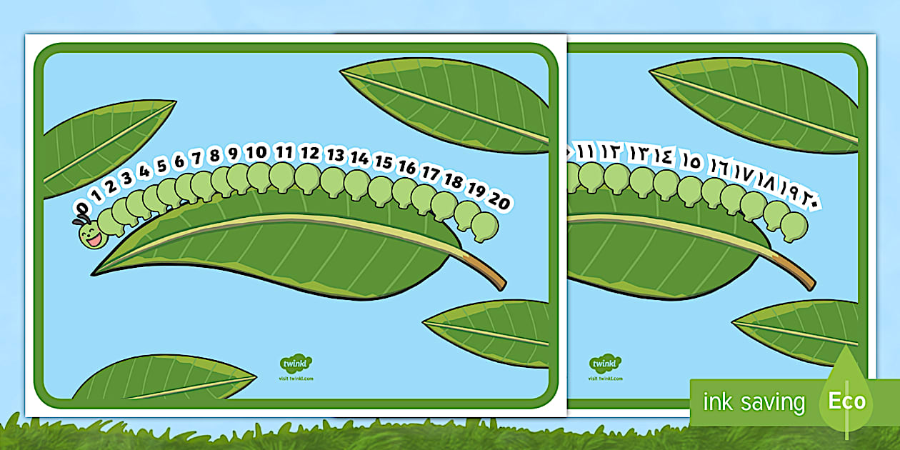 Caterpillar 0 20 Curved Number Line - Arabic/English