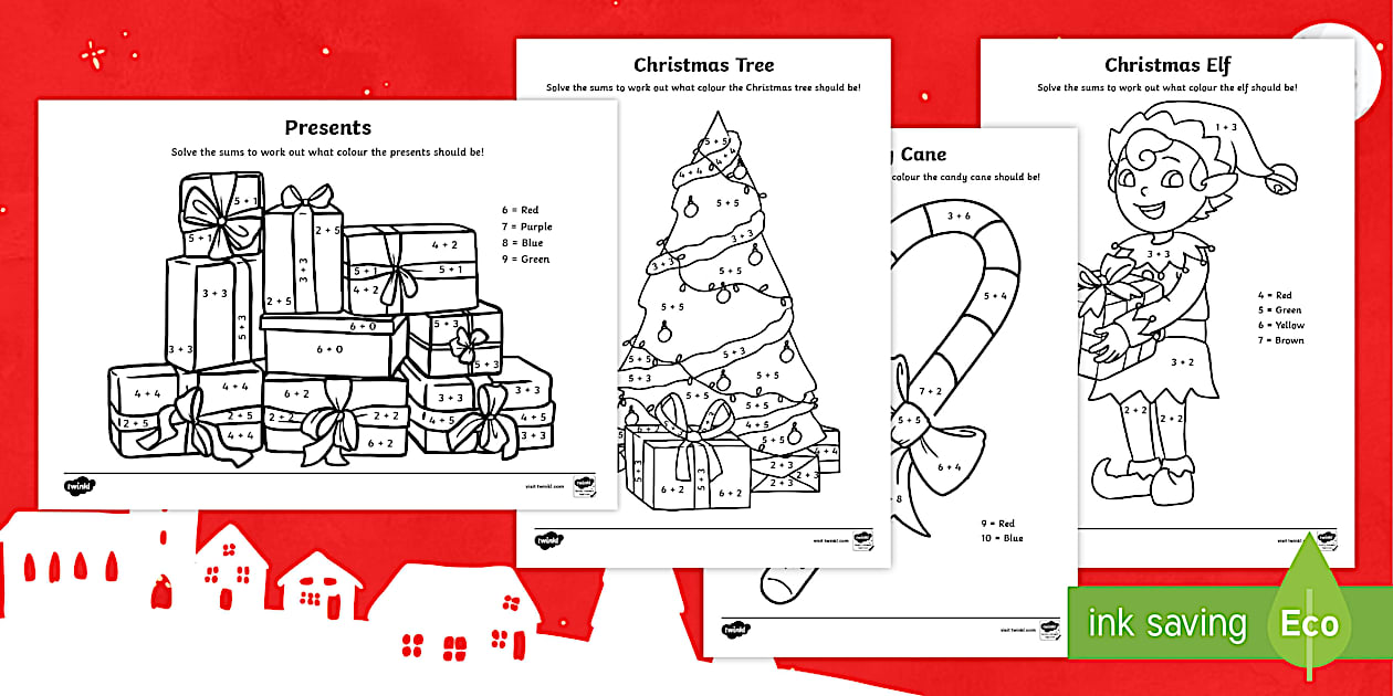 Cursive Elf Themed Addition Colour by Number - Twinkl