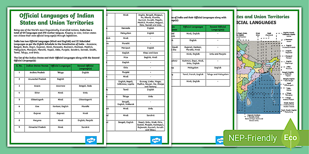 Official Languages of Indian States and Union Territories