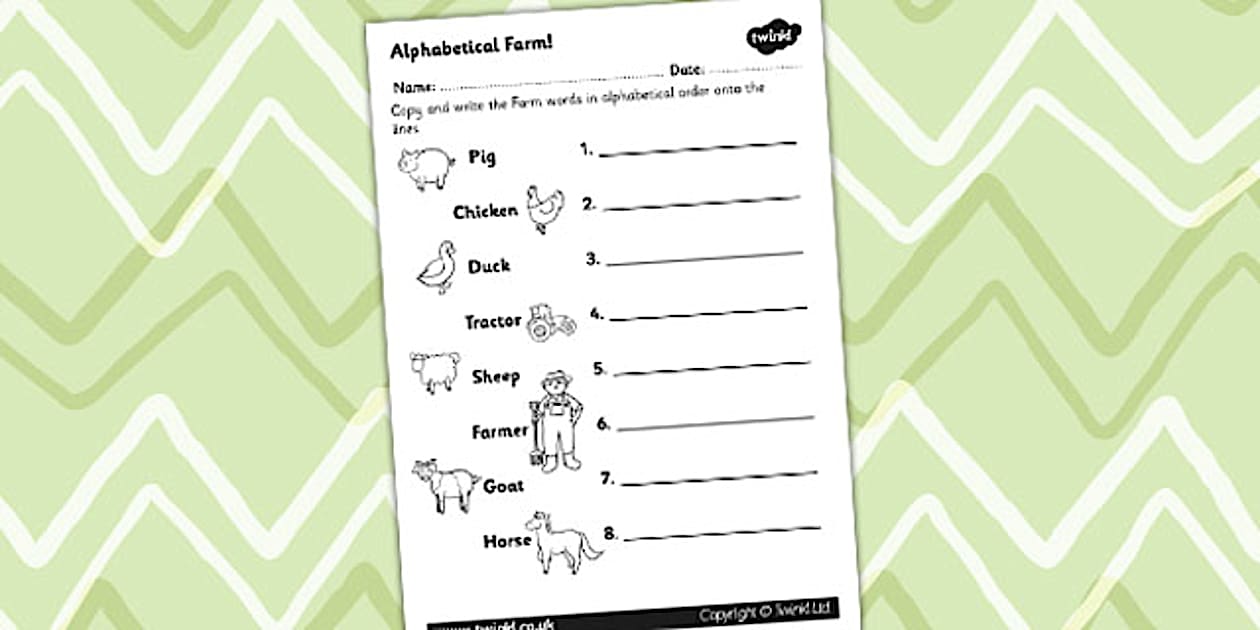 Farm Differentiated Alphabet Ordering Worksheet - Twinkl