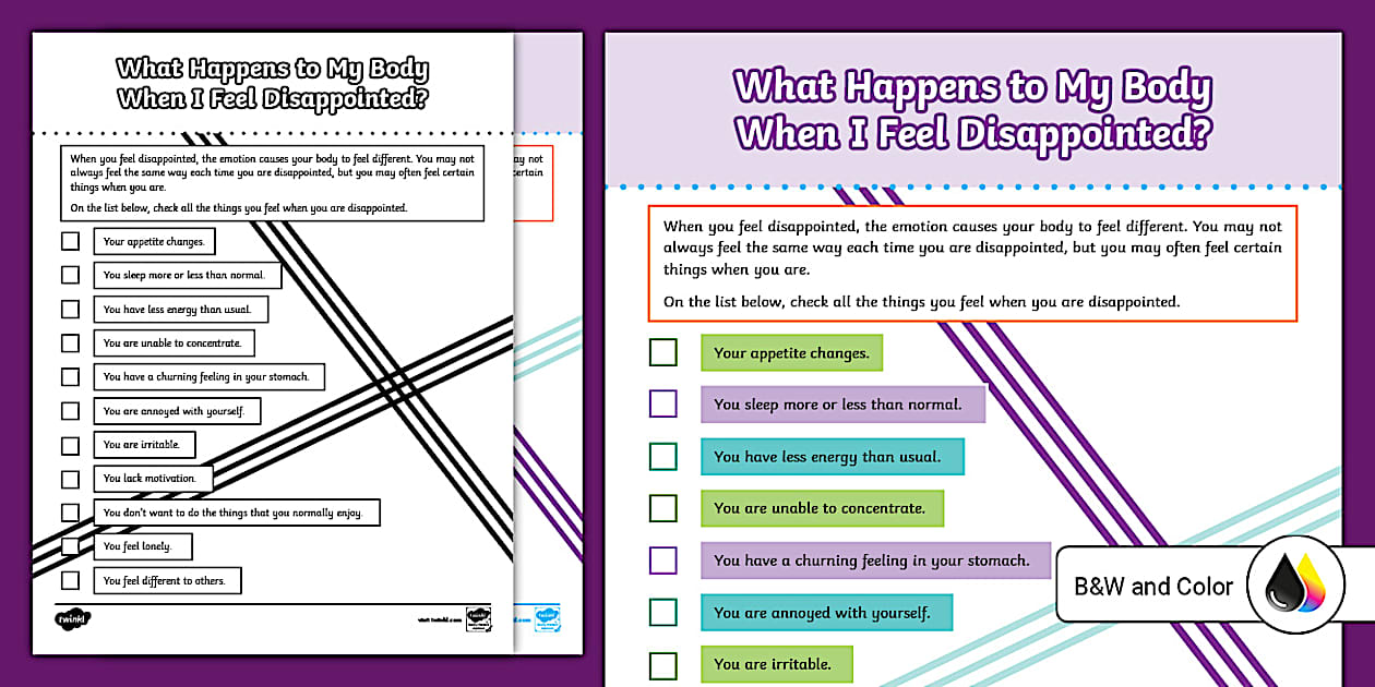What Happens to My Body When I Feel Disappointed? Worksheet