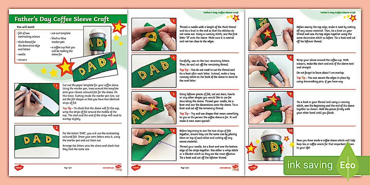 KS2 Father's Day Coffee Sleeve Sewing Activity - Twinkl
