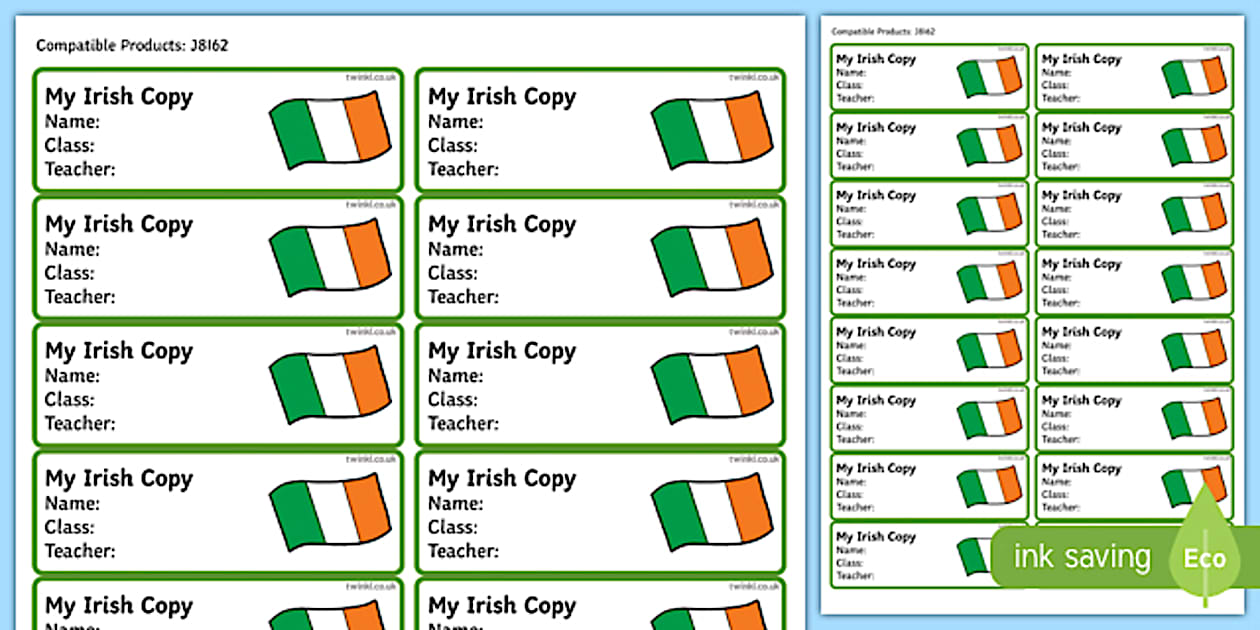 Pupil Irish Copybook Labels-Irish - Twinkl