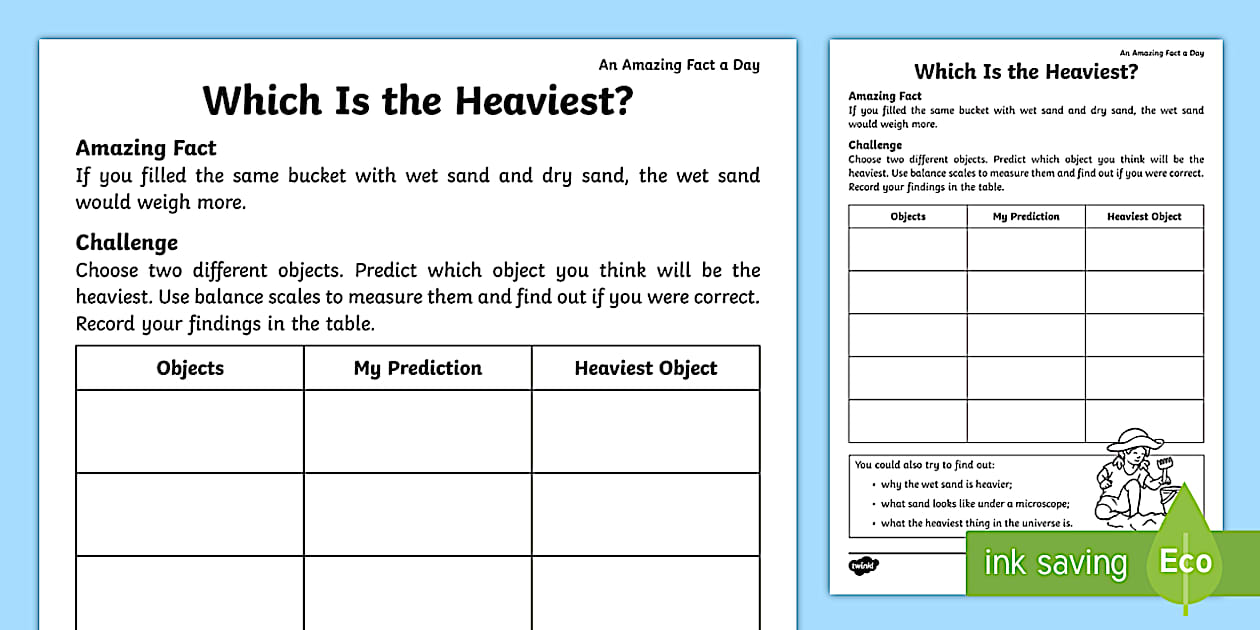 Editable Which Is the Heaviest? Worksheet (teacher made)