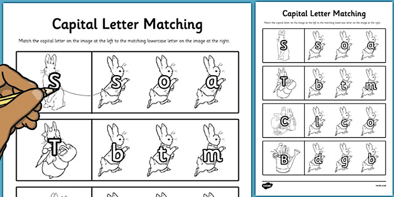 Editable The Tale of Peter Rabbit Themed Capital Letter Matching Worksheet