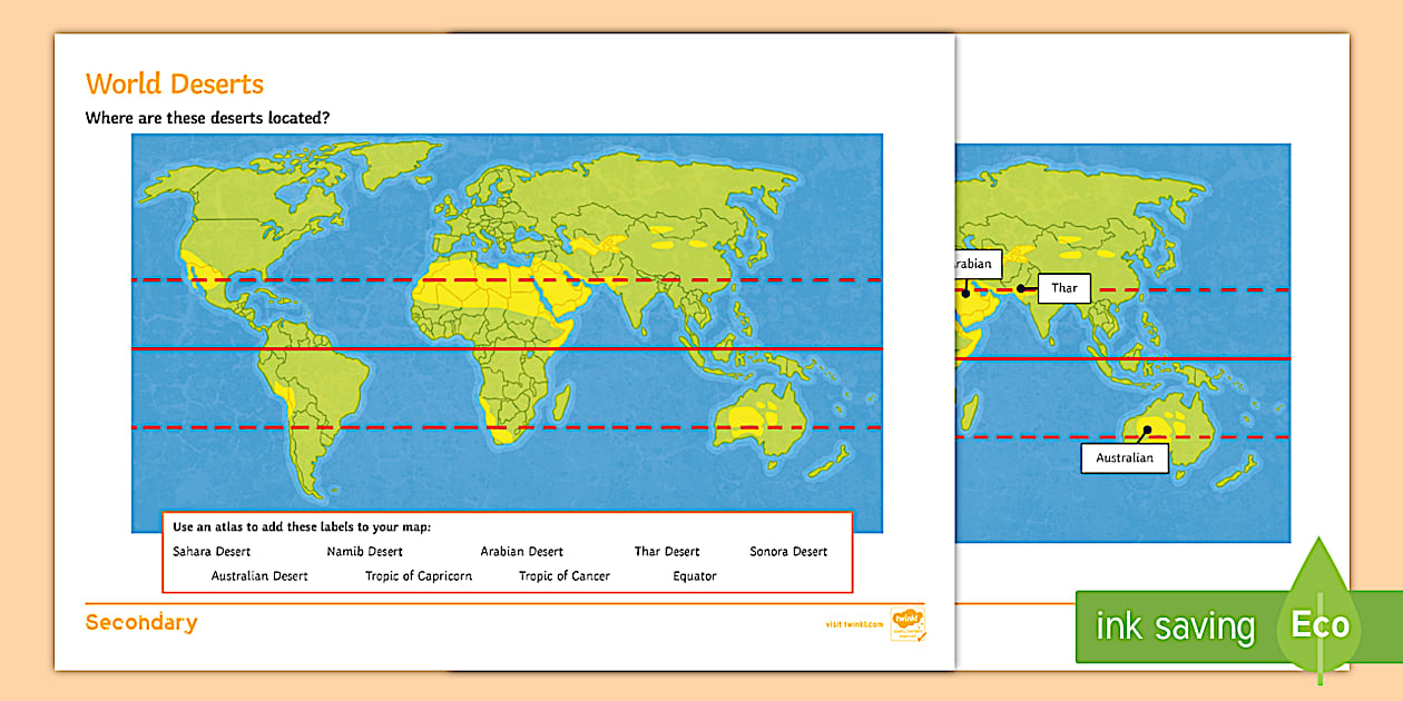 World Desert Locations Worksheet / Worksheet (teacher made)