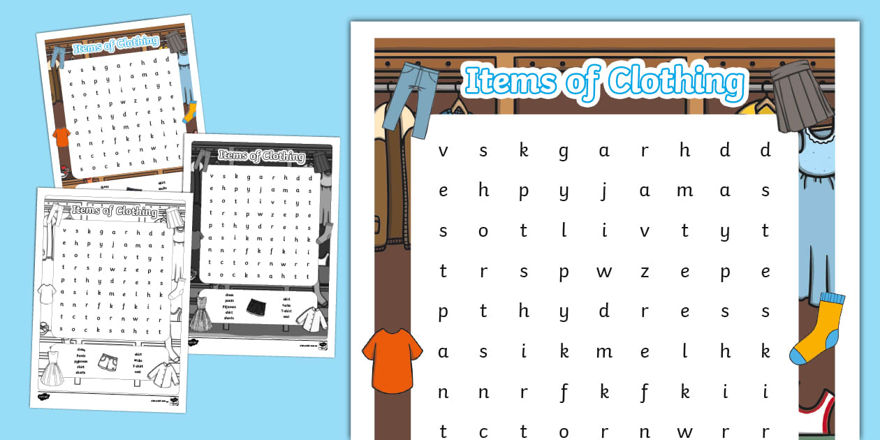 Items of Clothing Word Search | Twinkl Australia - Twinkl