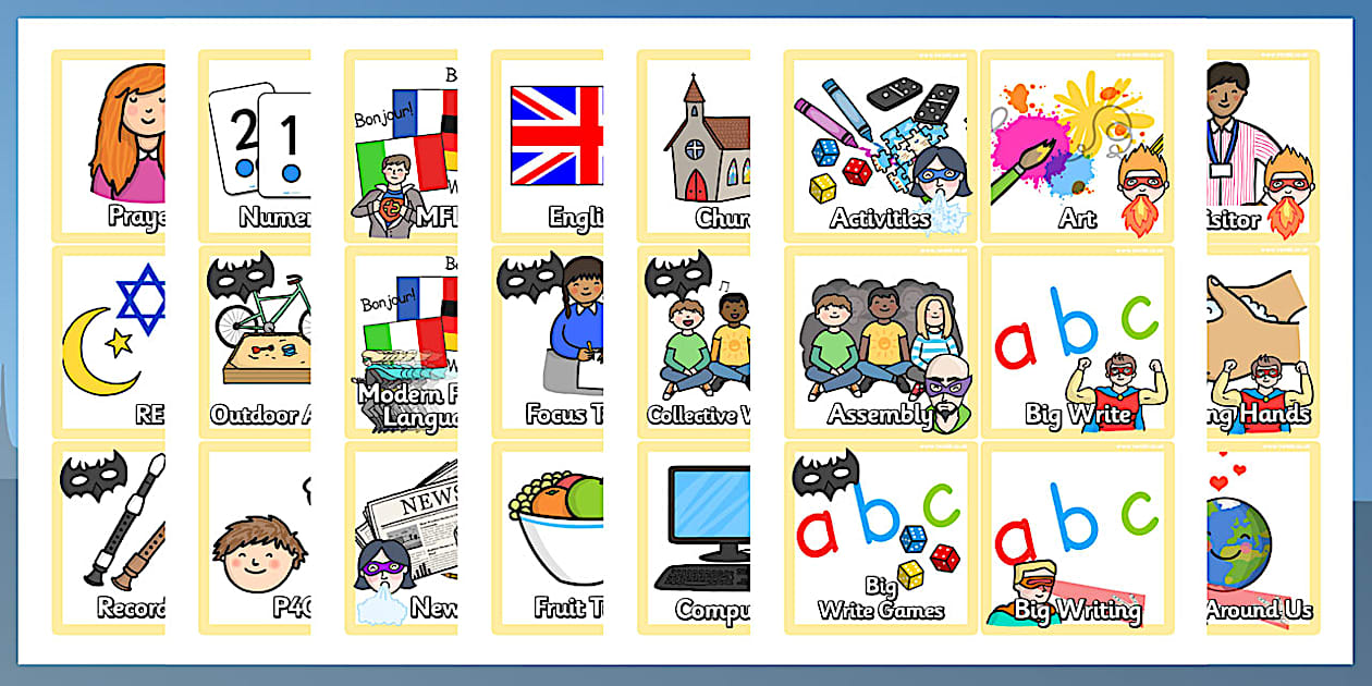 Editable Superhero Themed KS1 Visual Timetable - Twinkl