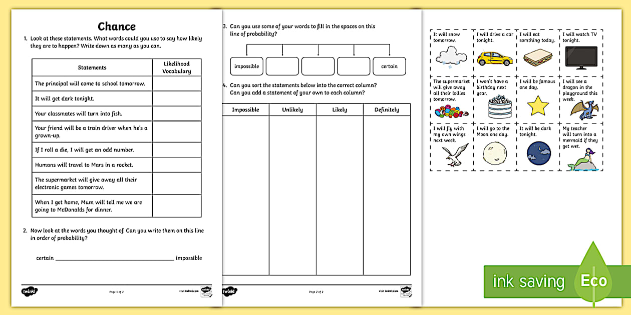 Editable Chance Worksheets (teacher made) - Twinkl