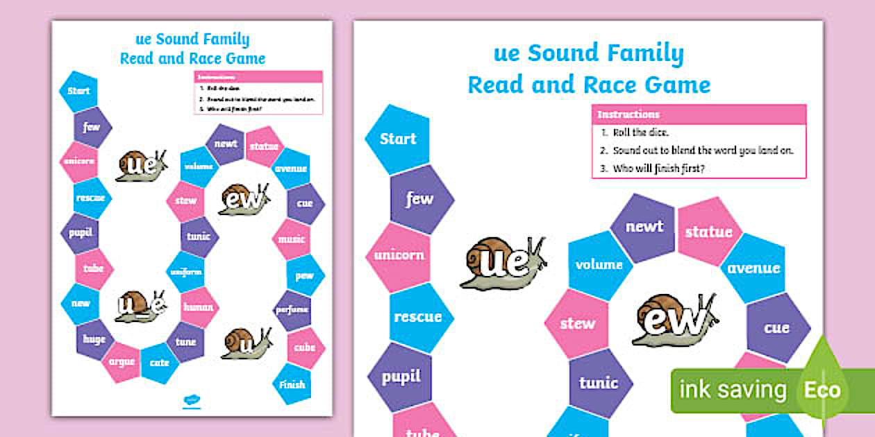 Phonics - ue Sound Family Read and Race Game - Phase 5 - KS1