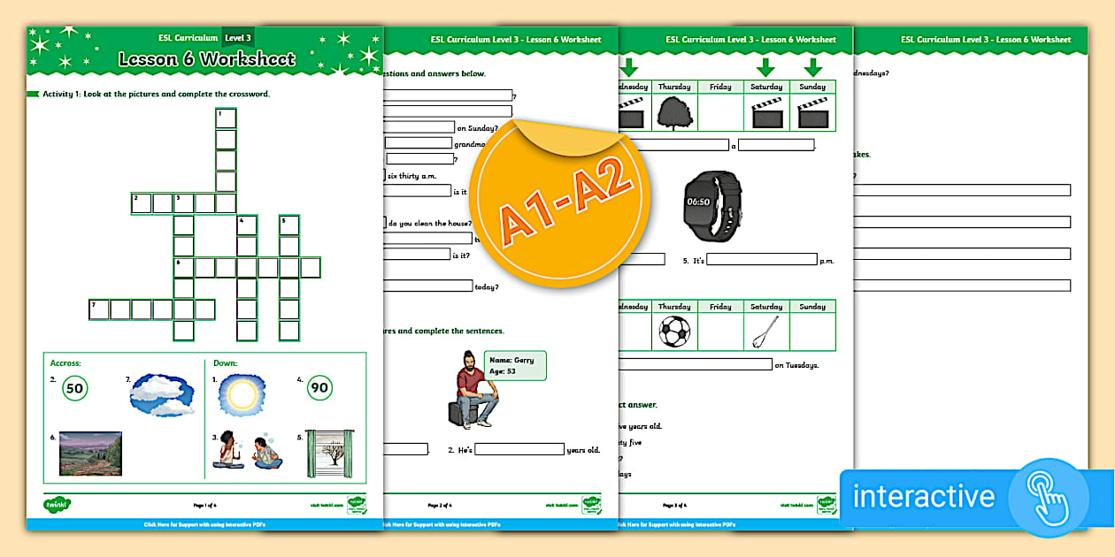 ESL Curriculum Level 3, Lesson 6 Interactive Worksheet