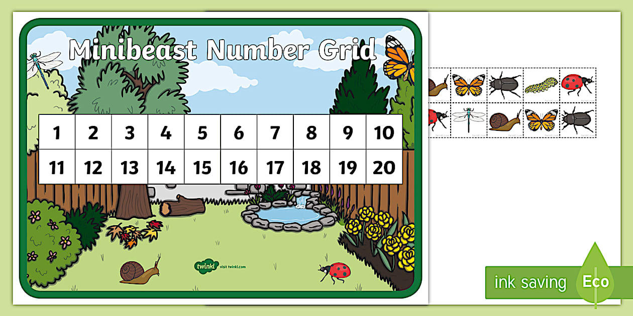Editable Minibeast-Themed 1 to 20 Number Grid (teacher made)