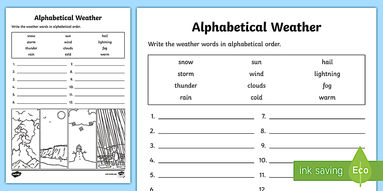 Weather Alphabet Ordering Worksheet (teacher made) - Twinkl