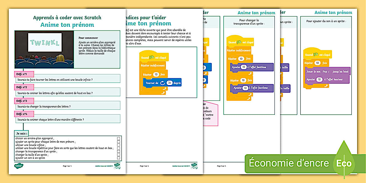 Anime ton prénom avec Scratch - fiche d'activité - Twinkl