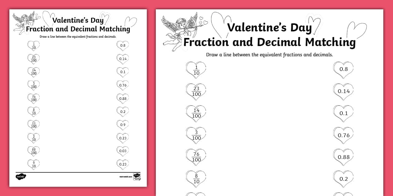 Valentine's Day Fraction and Decimal Matching Activity
