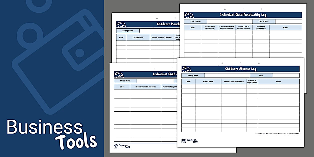 Absence and Punctuality Log Pack for Private Childcare Settings