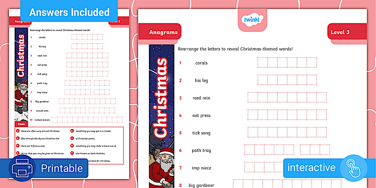 Interactive Christmas Anagram Puzzle – L3 – Twinkl