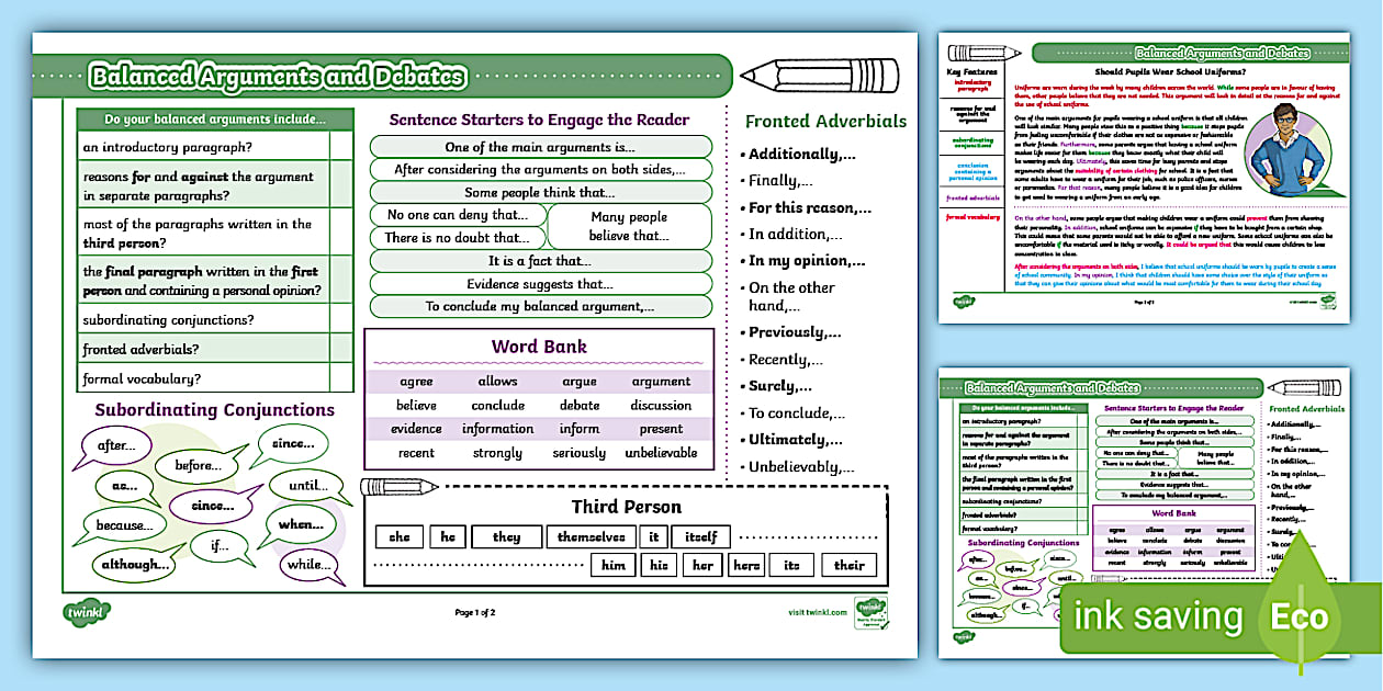 LKS2 Writing: Balanced Argument/Debate Knowledge Organiser