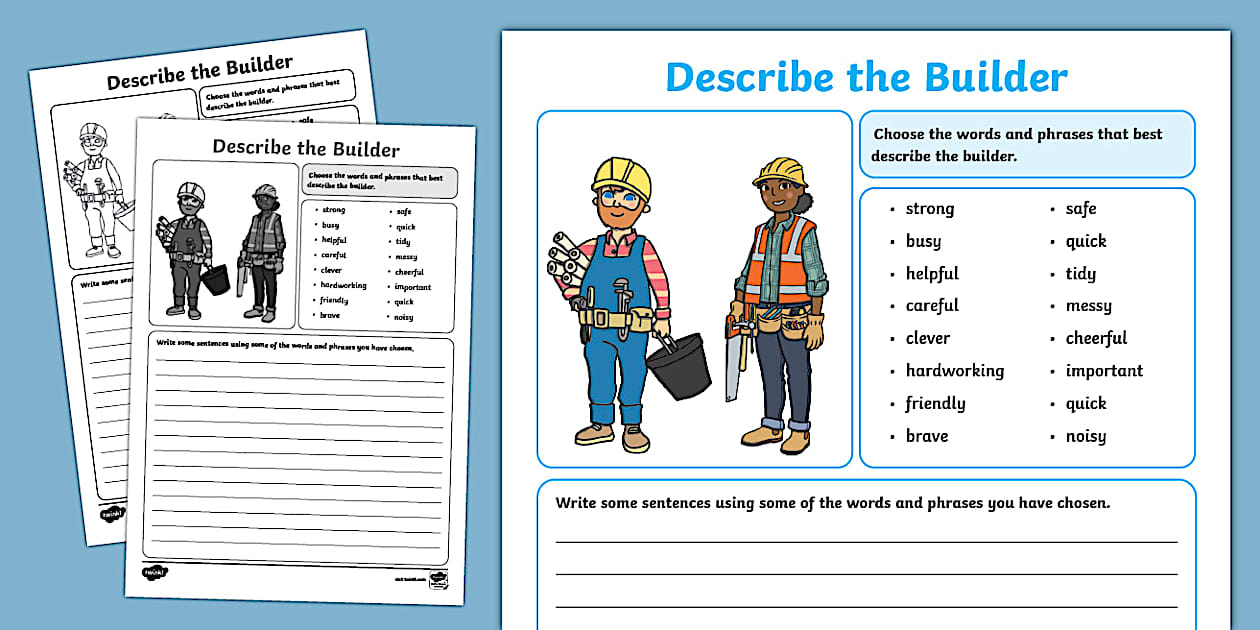 Describe the Builder Worksheet (teacher made) - Twinkl