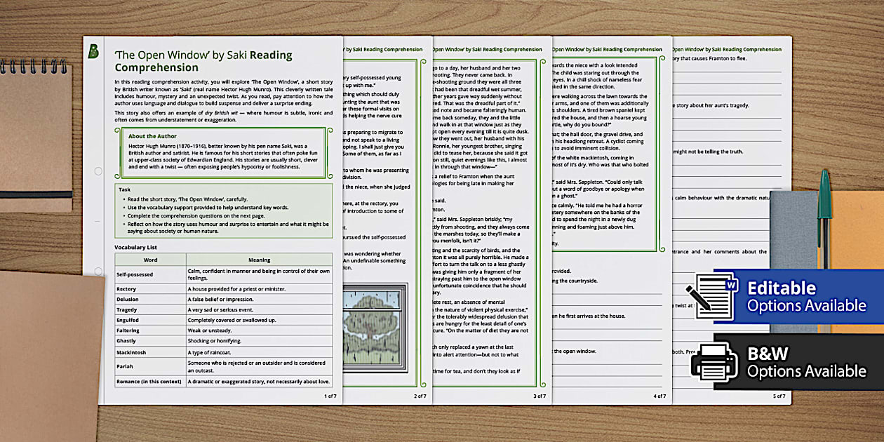 'The Open Window' by Saki Reading Comprehension