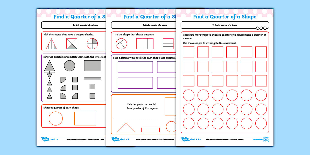 👉 Find a Quarter of a Shape Year 1 Maths Activity Sheets