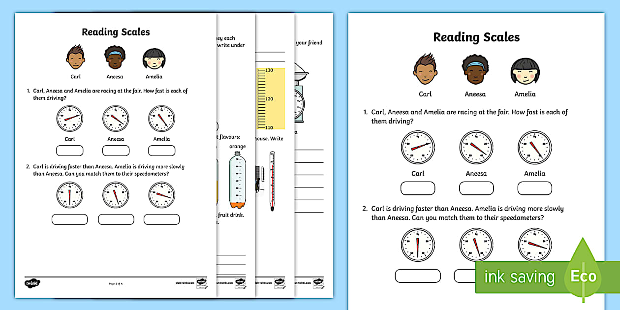 Reading Scales Worksheet KS1 - Maths (teacher made) - Twinkl