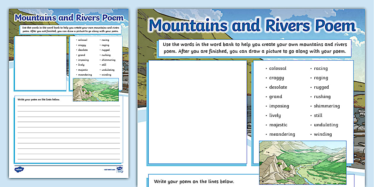 Mountains and Rivers Poem Writing Template - Twinkl