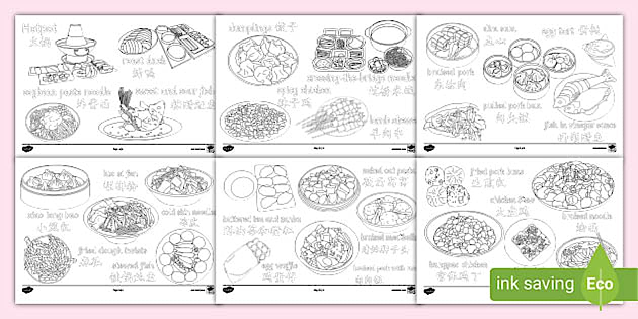 Food in China Colouring Pages English/Mandarin Chinese