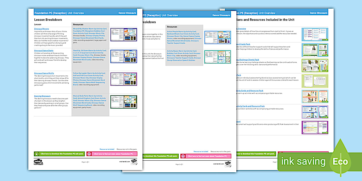 EYFS PE Dance Dinosaurs Dance Unit Overview Overview