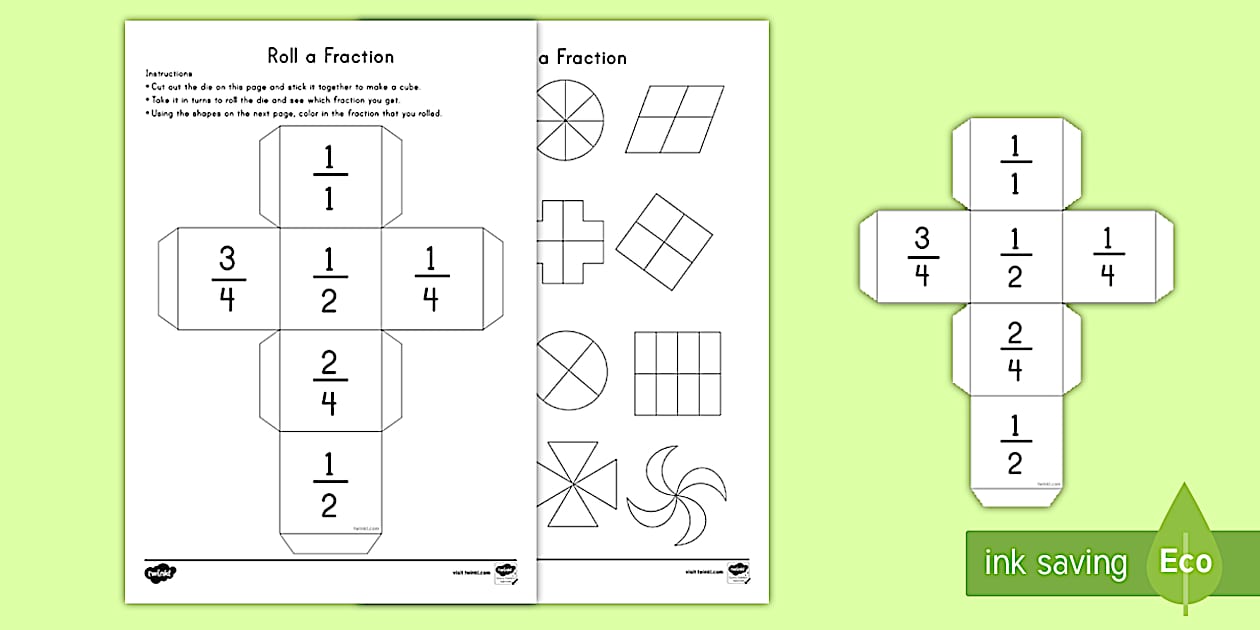 Roll a Fraction: Half, Quarter and Two Quarters Worksheet