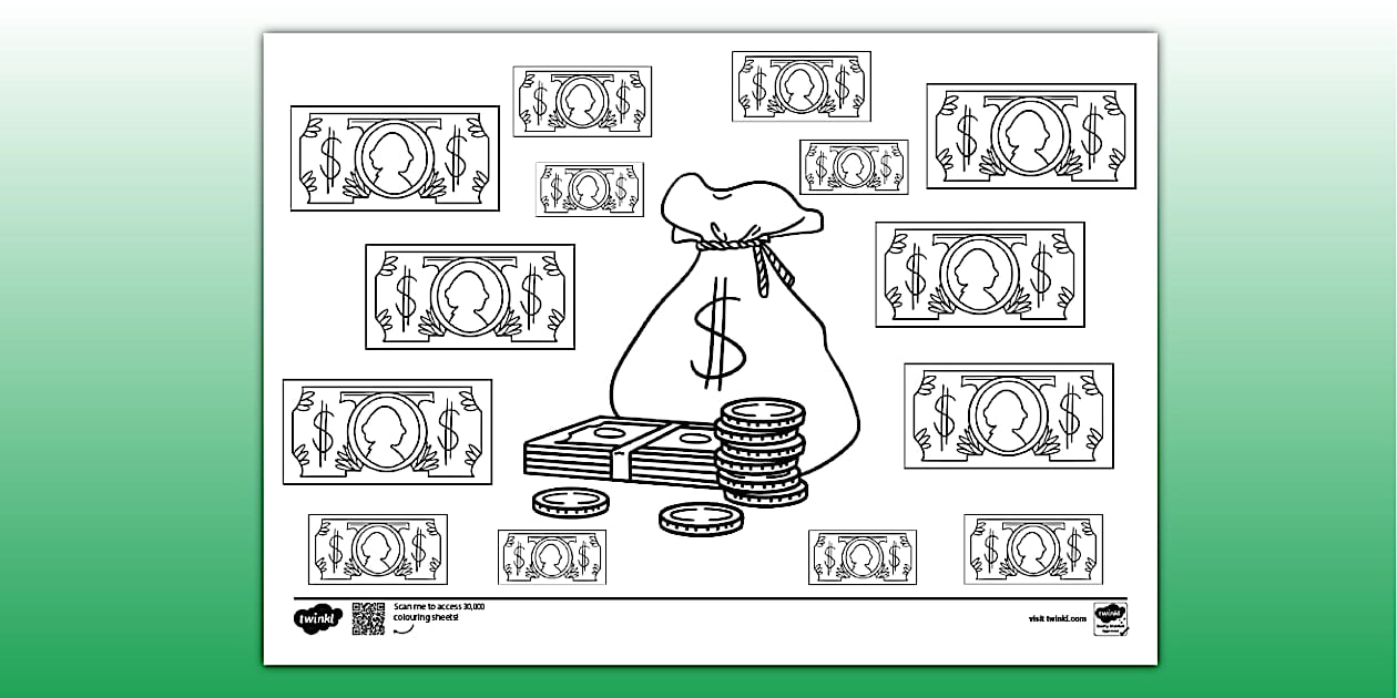 Dollar Bill Doodle Colouring Sheet (teacher made) - Twinkl