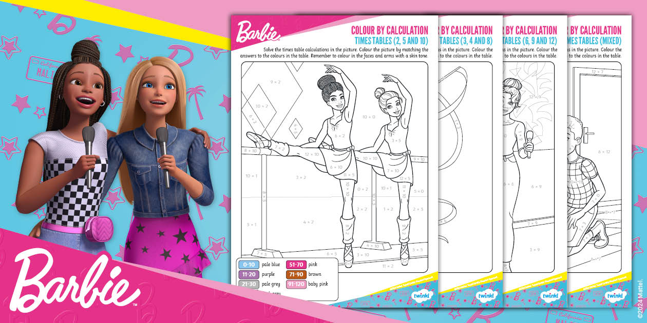 Barbie: Colour by Calculation Times Tables Activity - Twinkl