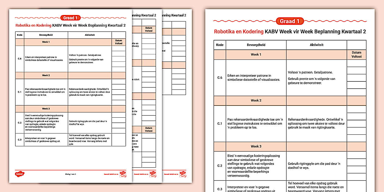 Graad 1: Robotika en Kodering Beplanning - Kwartaal 2