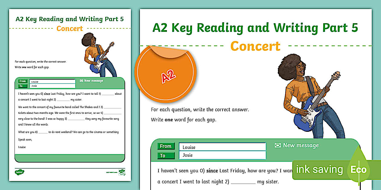 A2 KEY (KET) - Reading and Writing Part 5 - Practice Sheet (Concert)