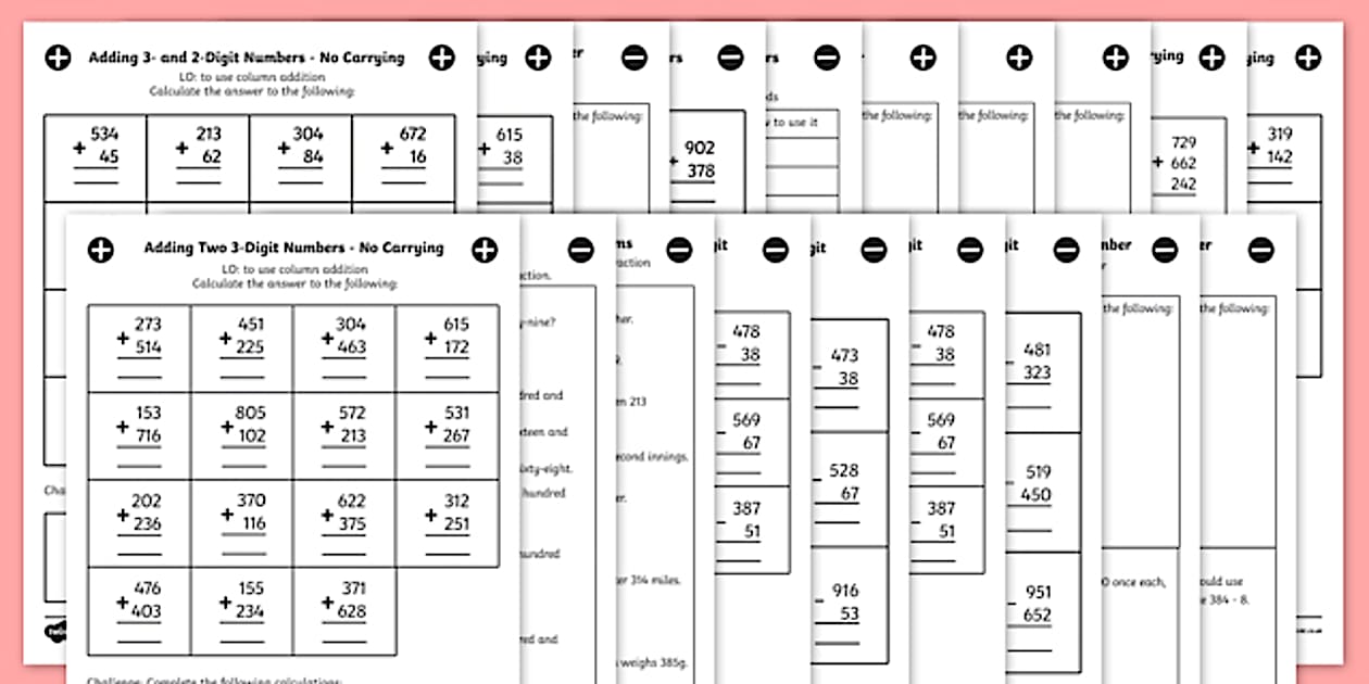Addition and Subtraction Worksheets - Year 3 - Primary Resource