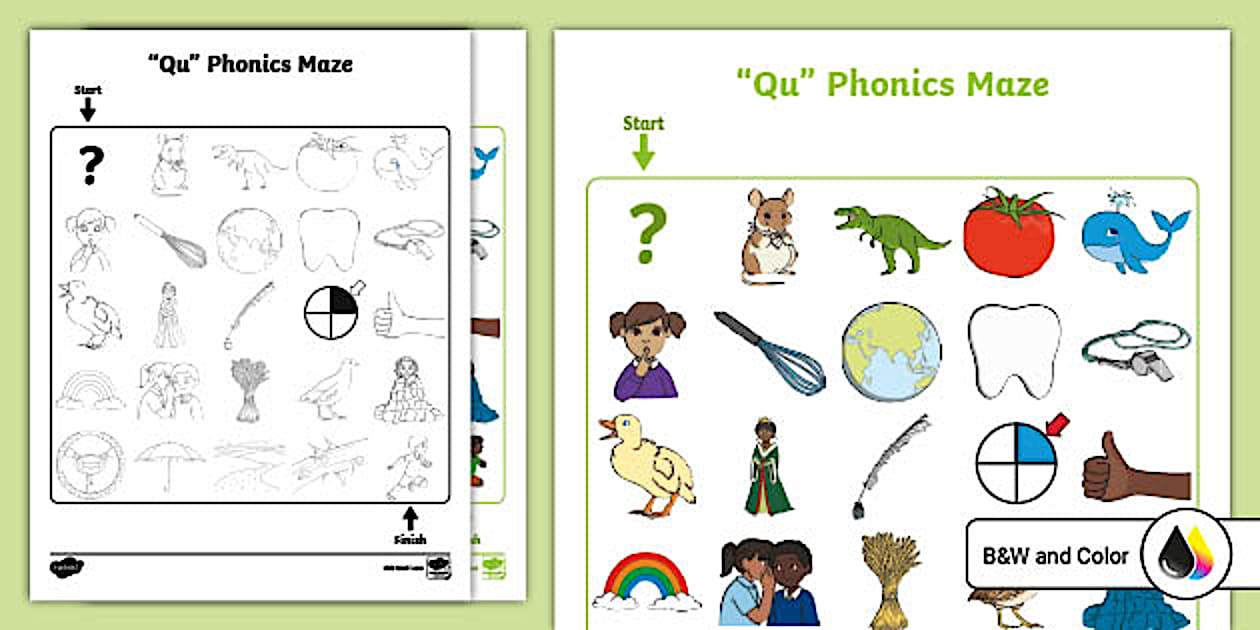 'qu' Phonics Maze - Primary Resources - Initial Sounds