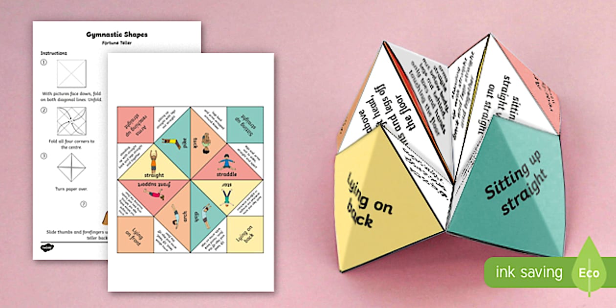 Black and White KS1 Gymnastic Shapes Fortune Teller - Twinkl
