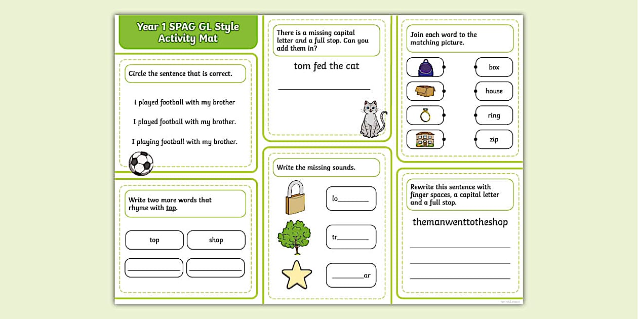 Year 1 SPAG GL Style Activity Mat (Teacher-Made) - Twinkl