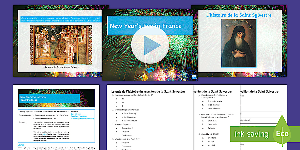 New Year’s Eve in France Differentiated Quiz Activity Pack French