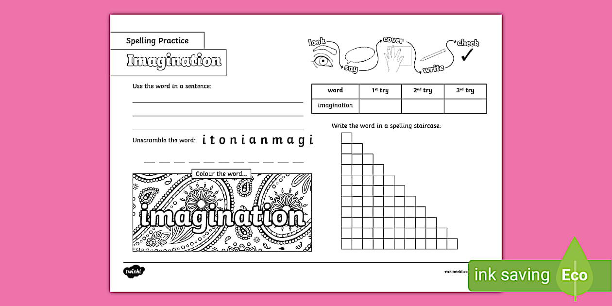 Imagination Spelling Practice Worksheet (teacher made)