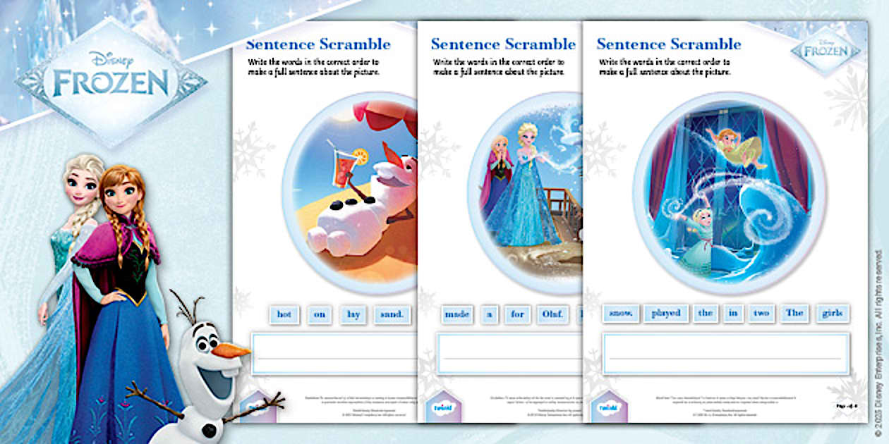 Frozen: Simple Sentence Scramble Worksheets (teacher made)