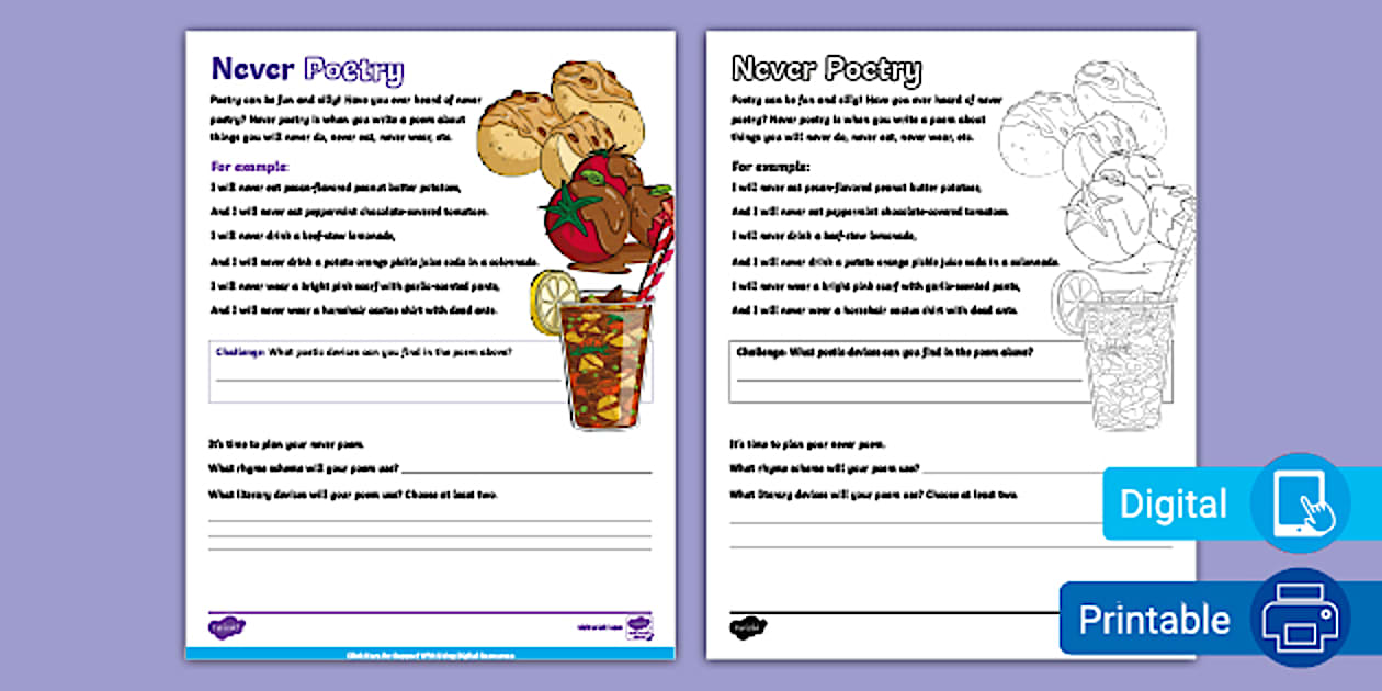 Never Poetry Worksheet | ELA Resource | Twinkl USA - Twinkl