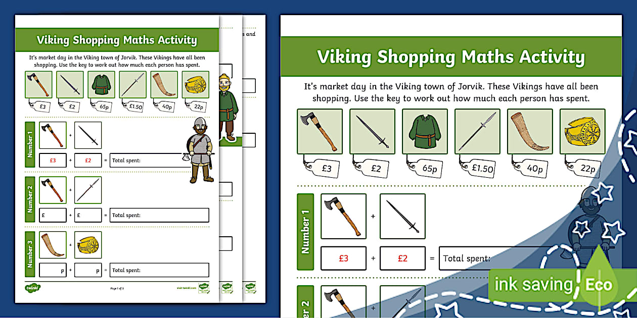 Editable Viking Shopping Maths Activity (teacher made)