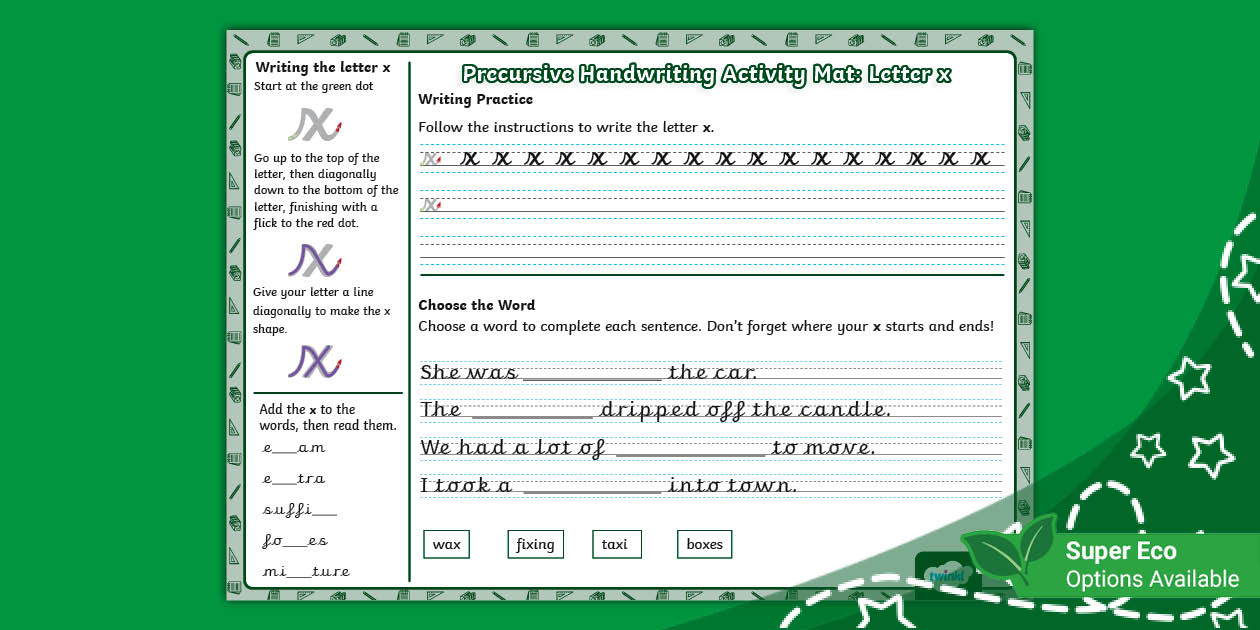 Precursive Handwriting Activity Mat: Letter x (teacher made)