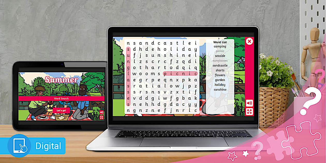 Summer Themed Fun Interactive Word Search Puzzle Game